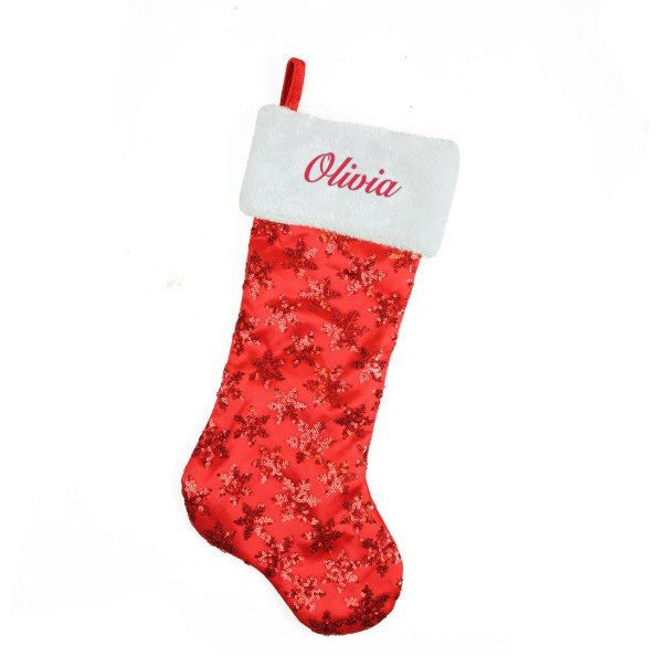 Personalized Dazzling Red Snowflakes Christmas Stocking – Dibsies ...